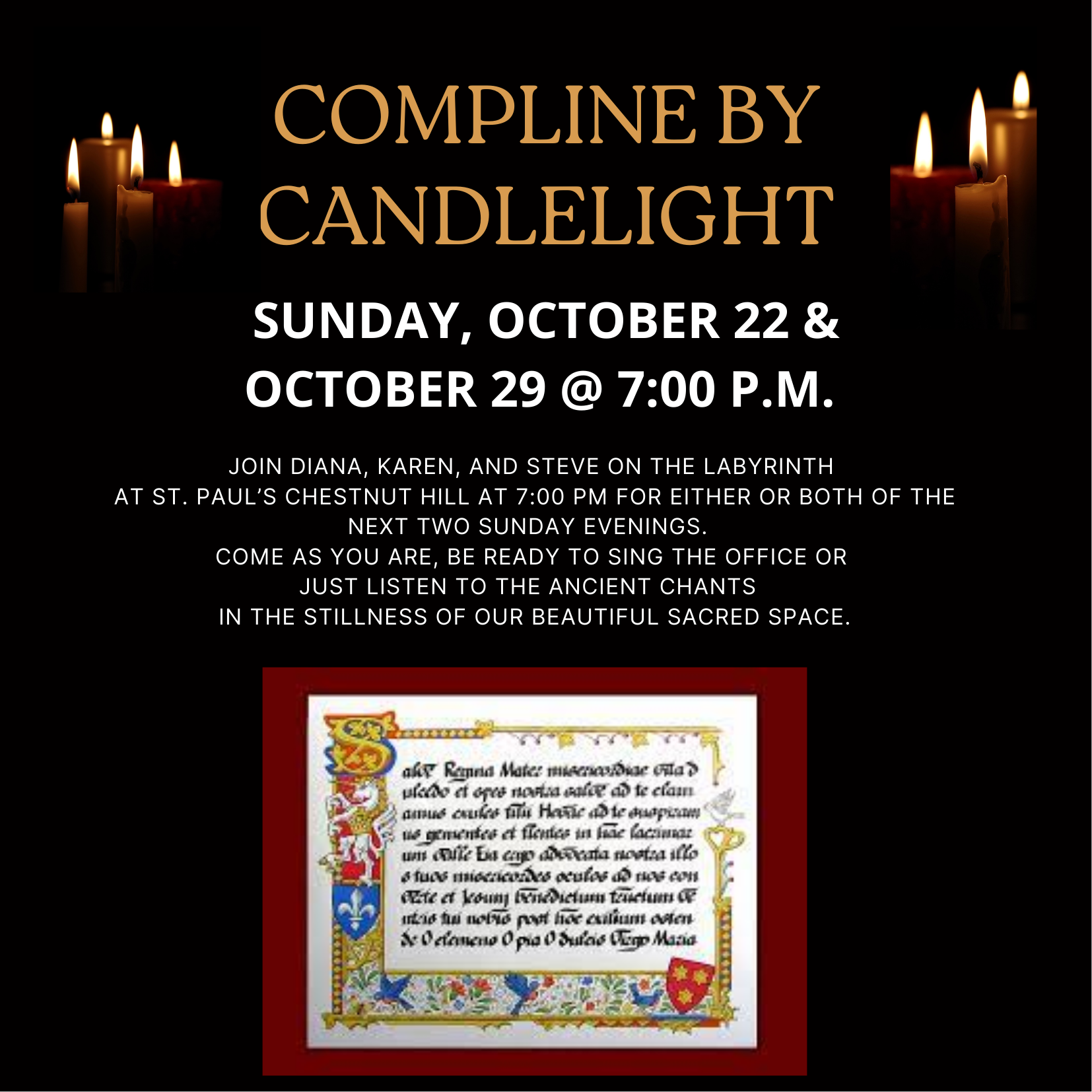 Compline by Candlelight this Sunday @ 7pm - St. Paul's Episcopal Church